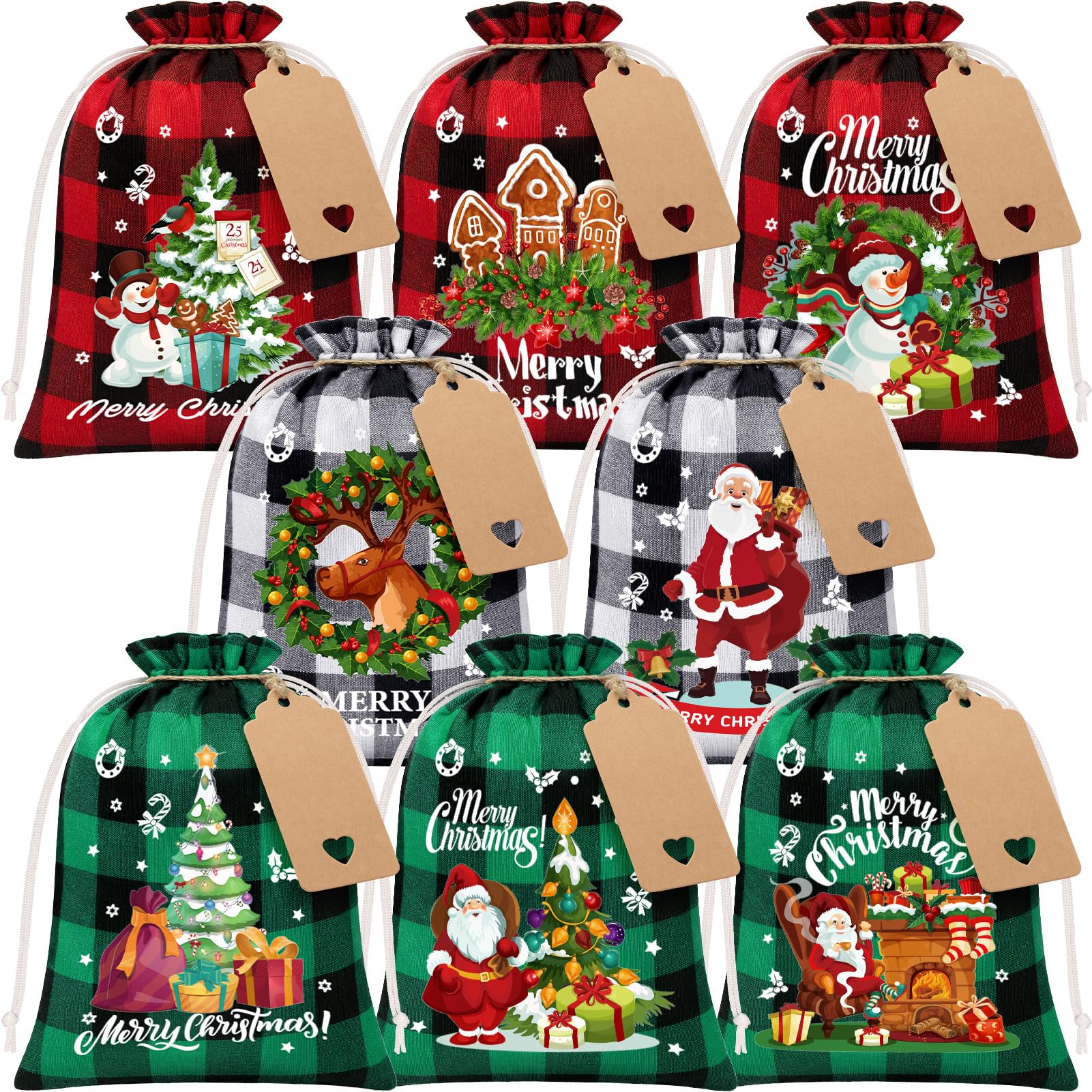 Amazon.com: 24Pcs Burlap Christmas Drawstring Bags, 6x8in Buffalo Plaid ...