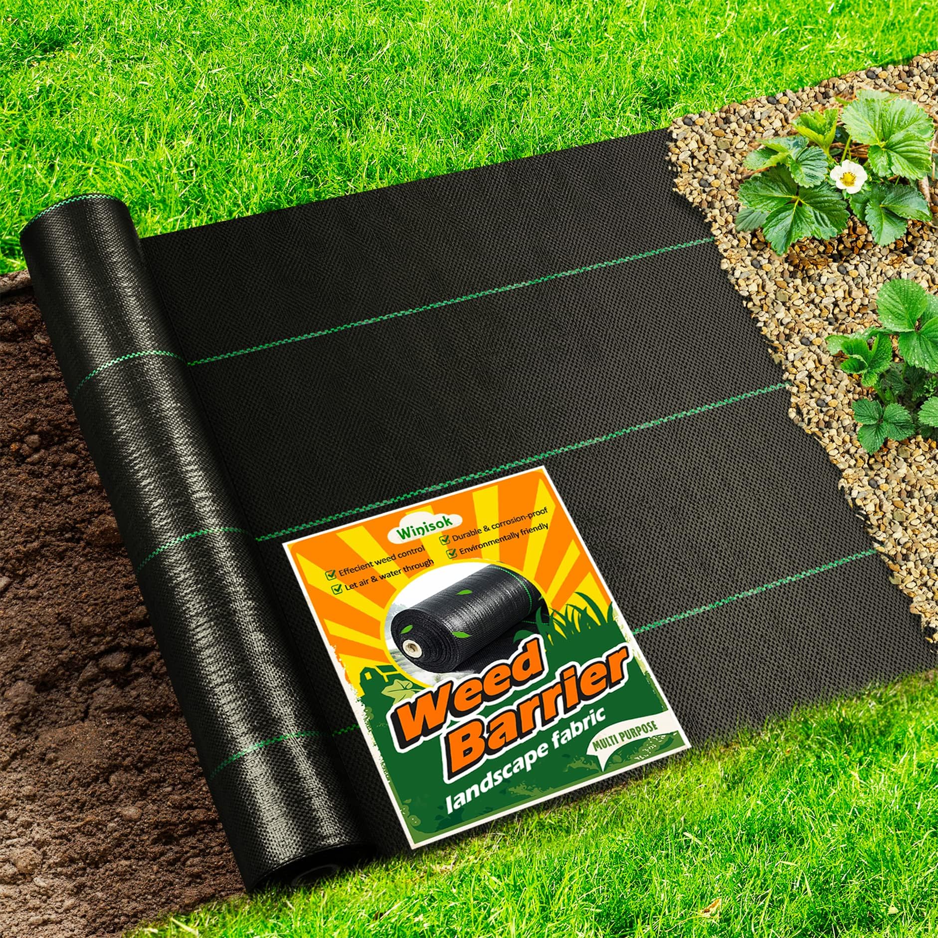Amazon.com : Winisok Weed Barrier Landscape Fabric Heavy Duty, 2FT x ...