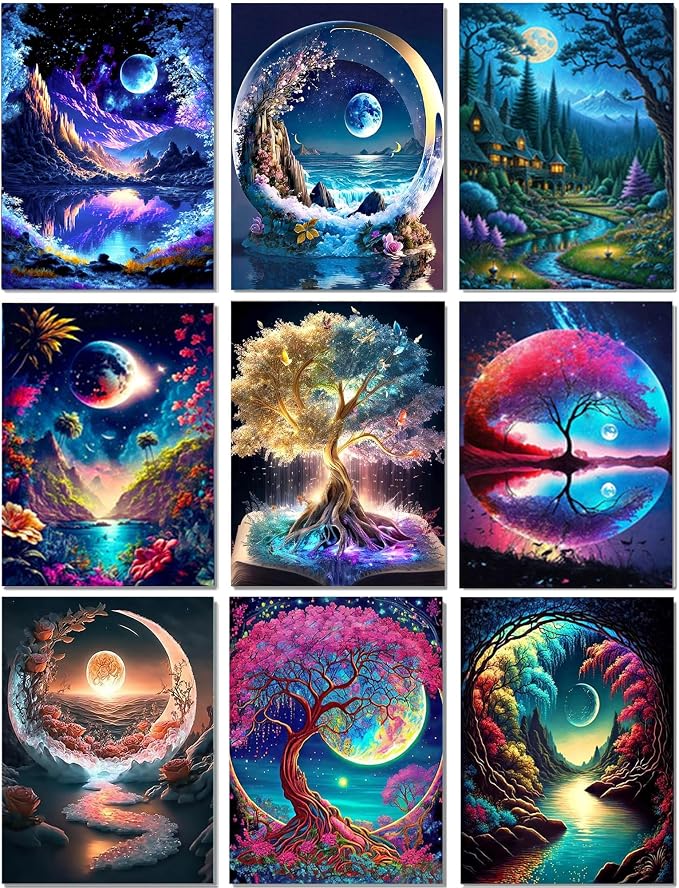 9 Stück Diamond Painting Erwachsene-Landschaft 5D Diamant Painting ...