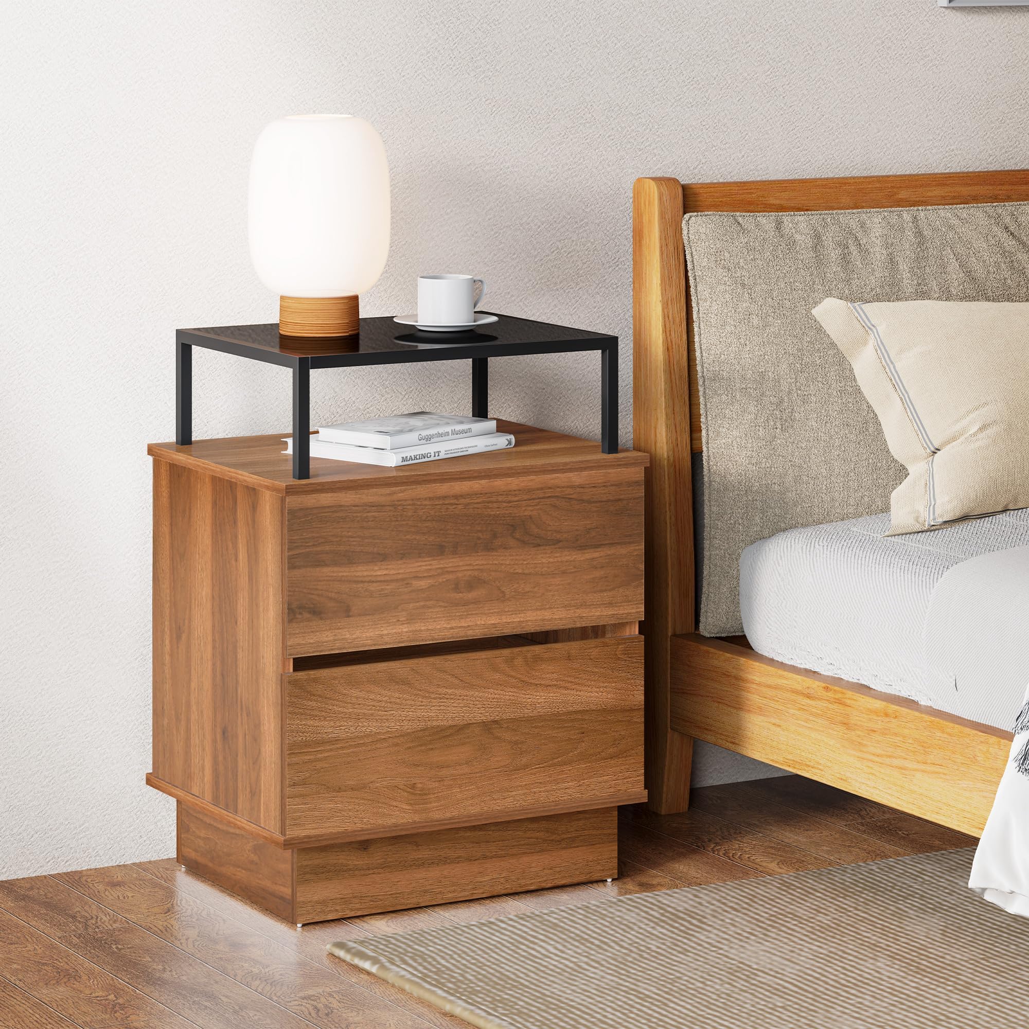 Amazon.com: DWVO 28 Inch Nightstand with 2 Drawers Walnut Color ...