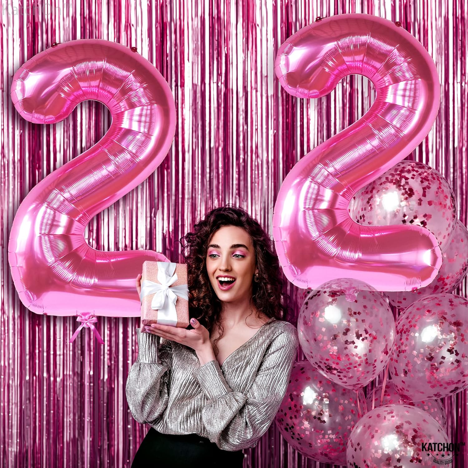 KatchOn, Globo rosa del número 22, 40 pulgadas, globos de cumpleaños rosa intenso del número 22 ...