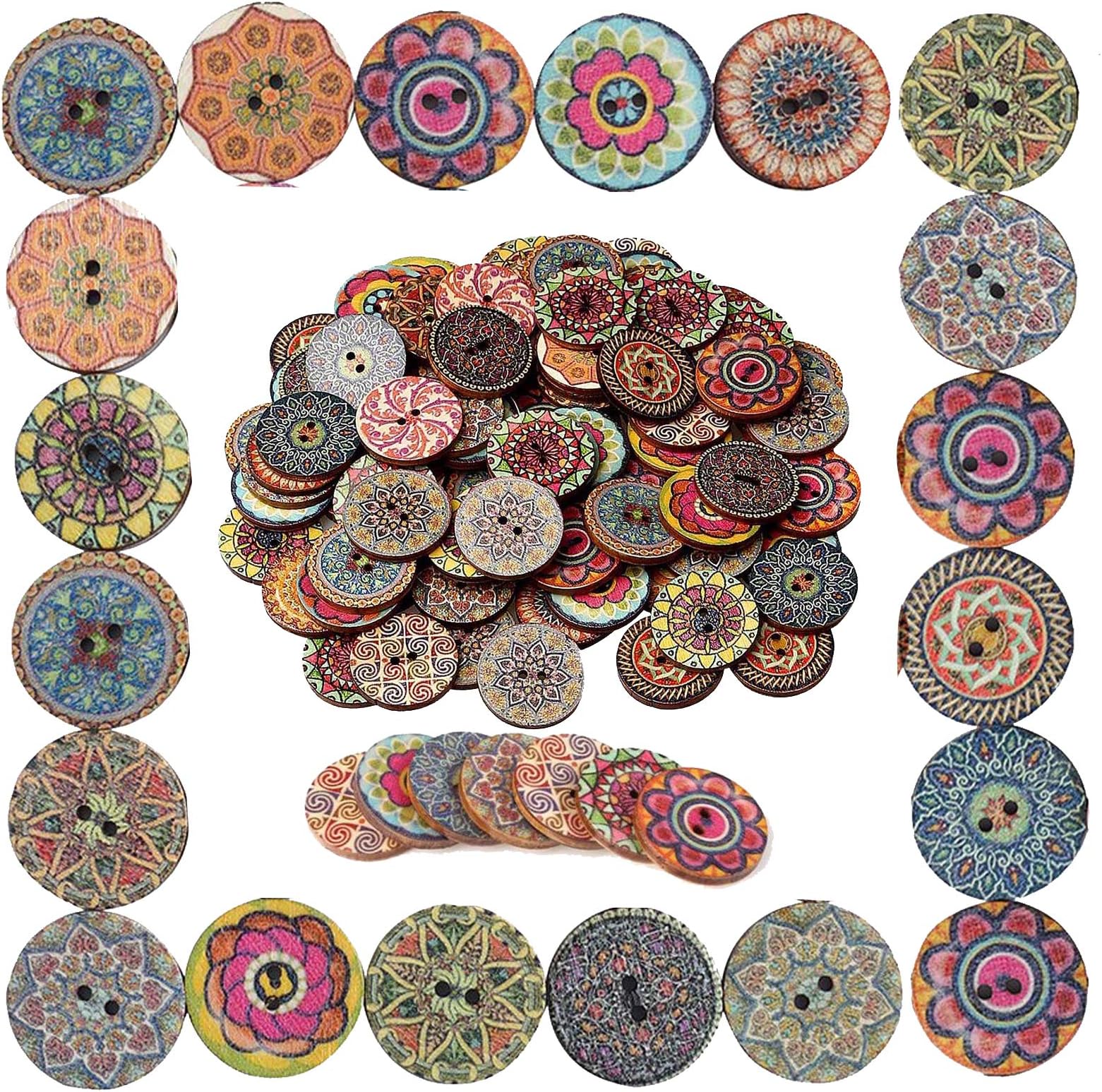 10 Very Beautiful Round Brown Wooden Buttons 30mm with 2 Holes : Amazon ...