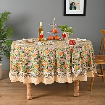 Amazon.com: UrbanWeavers Hand Block Printed Tablecloth, Colorful Floral ...