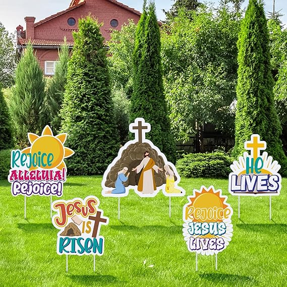 Amazon.com : Spiareal 5 Pcs He Is Risen Yard Signs Lawn Religious ...