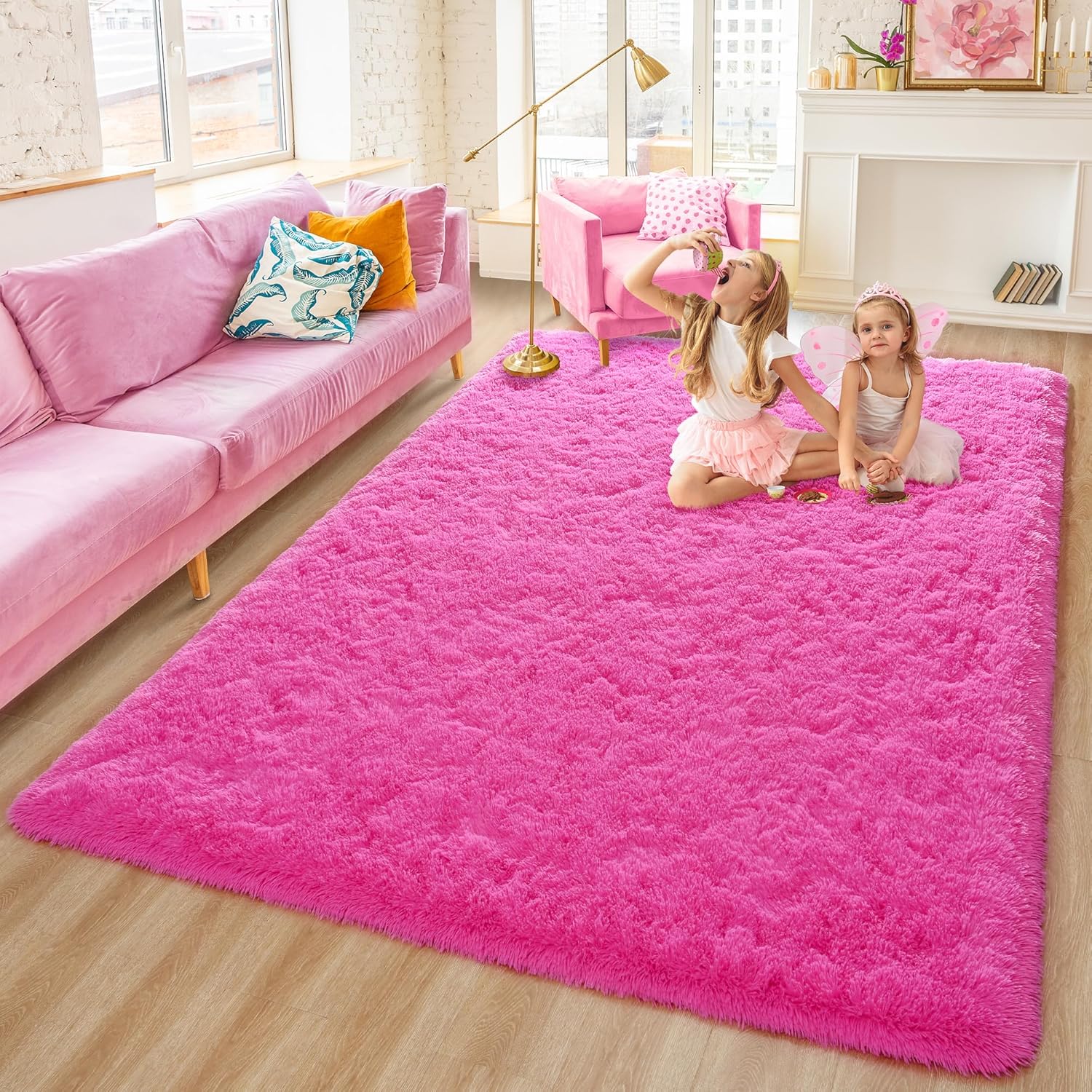 Amazon.com: Rostyle Fluffy 4x6 Hot Pink Rugs for Bedroom Girls,Shaggy ...