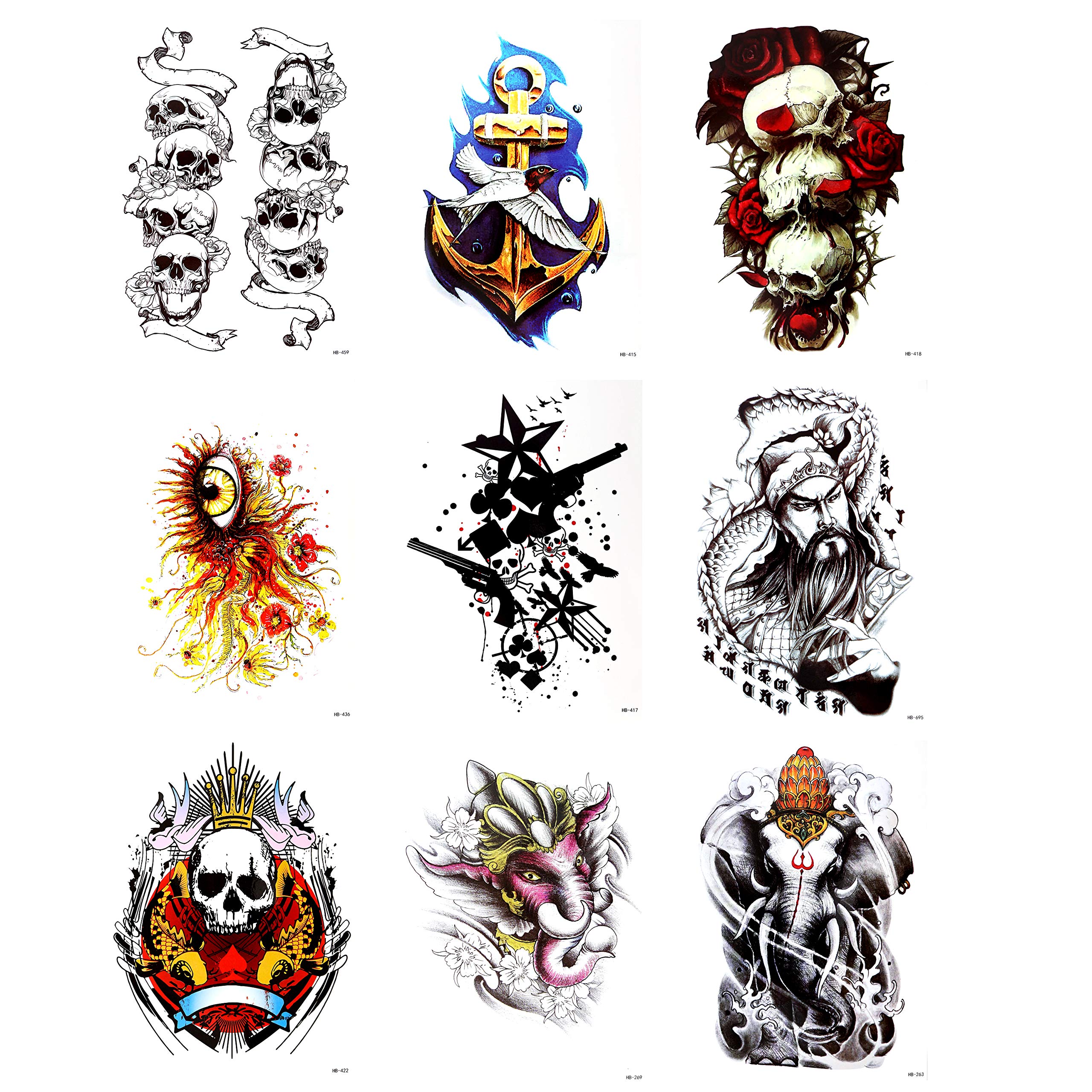 Snapklik.com : 9 Large Cool Temporary Tattoos - For Men, Adults And ...