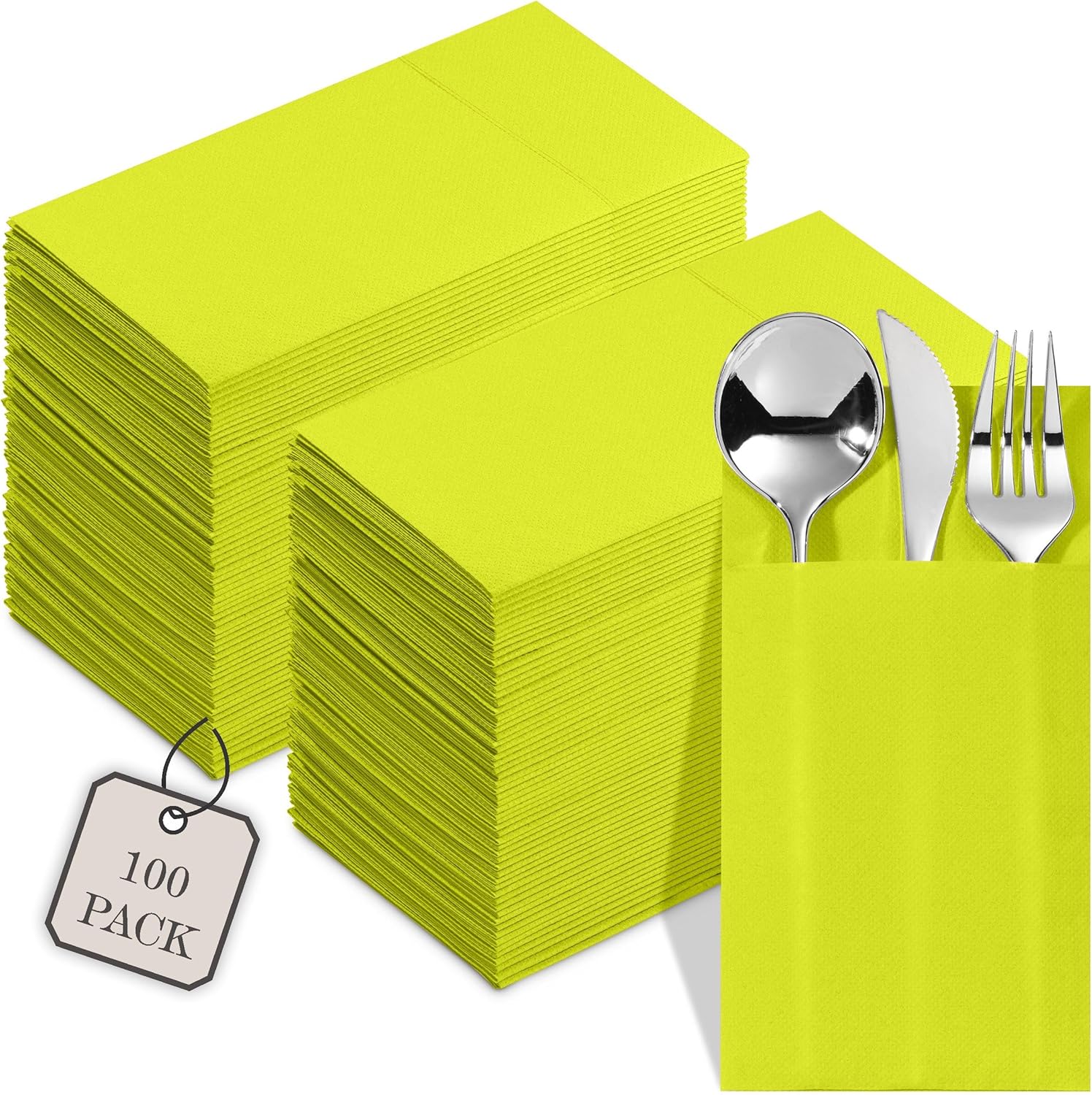 Amazon.com: 100-Pack Disposable Napkins With Pocket For Flatware, Lime ...