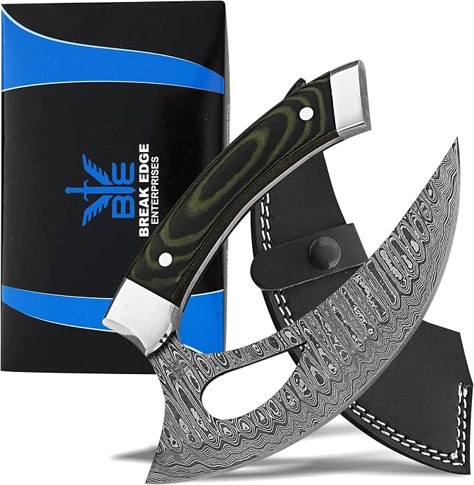 Amazon.com: BE BREAK EDGE Handcrafted Damascus Steel Ulu Knife with ...