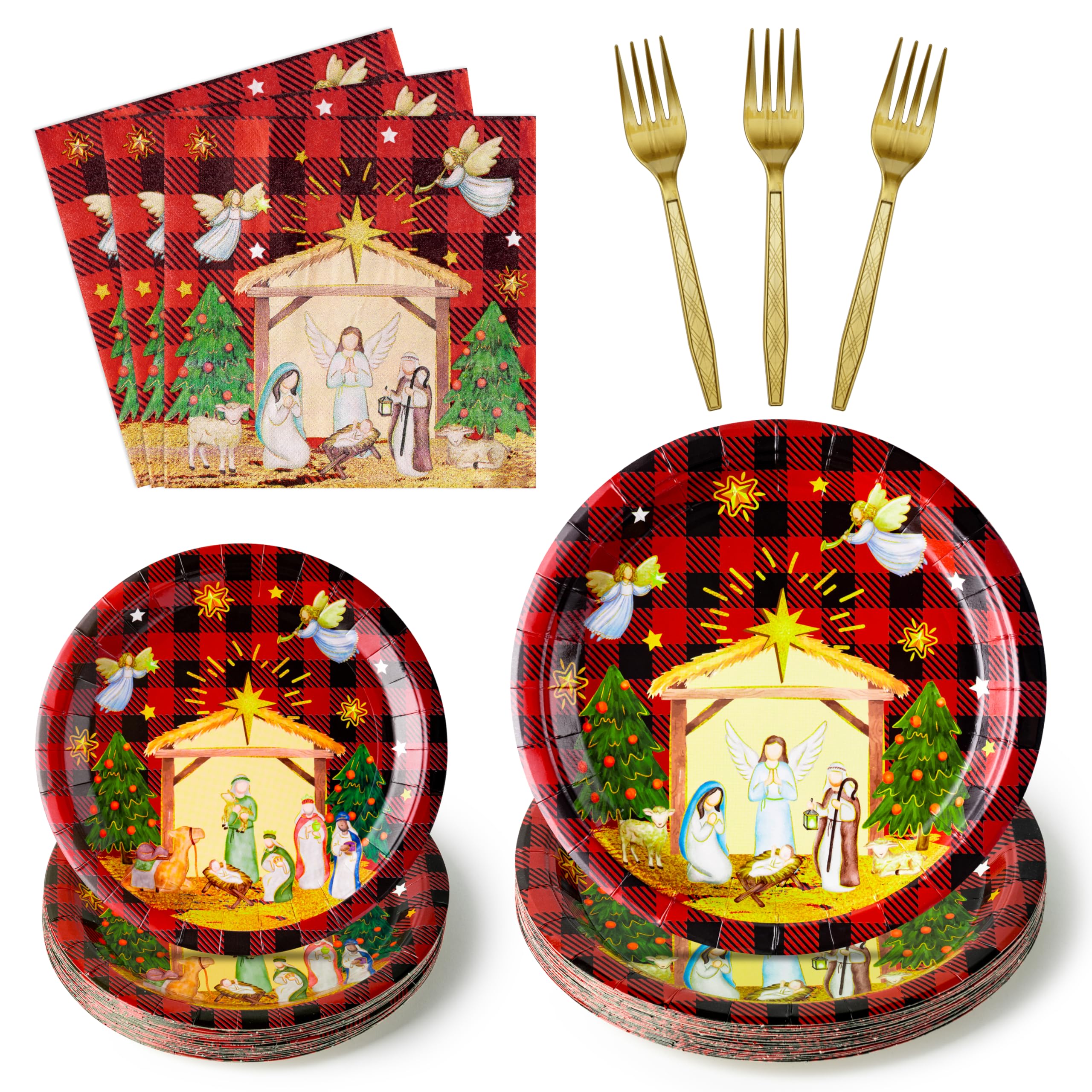 G1ngtar 96Pcs Christmas Nativity Party Plate Supplies - O Holy Night ...