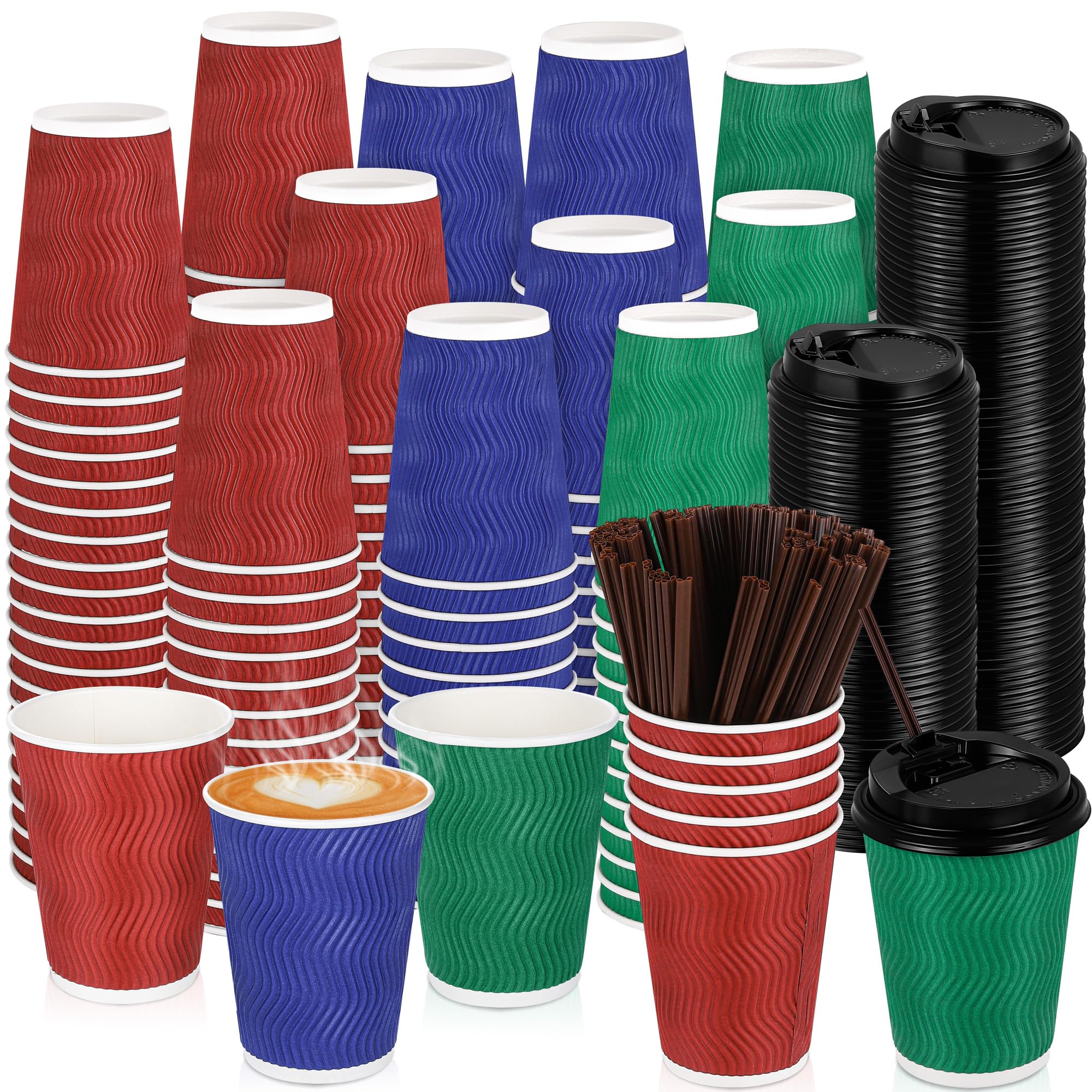 TURSTIN Set of 150 Disposable Coffee Cups with Lids and Straws ...