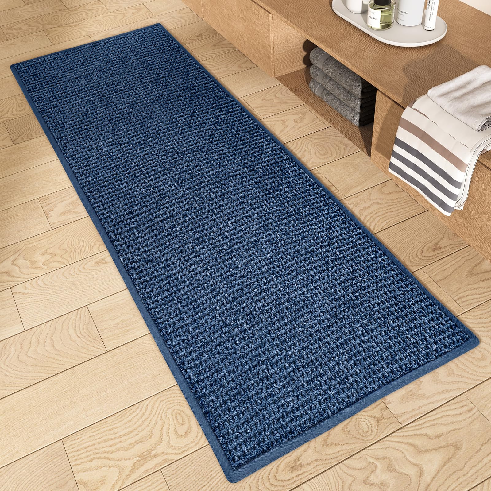 Navy Blue Bathroom Runner Anti Slip Sole Cotton Bath Mat,bath Rug,
