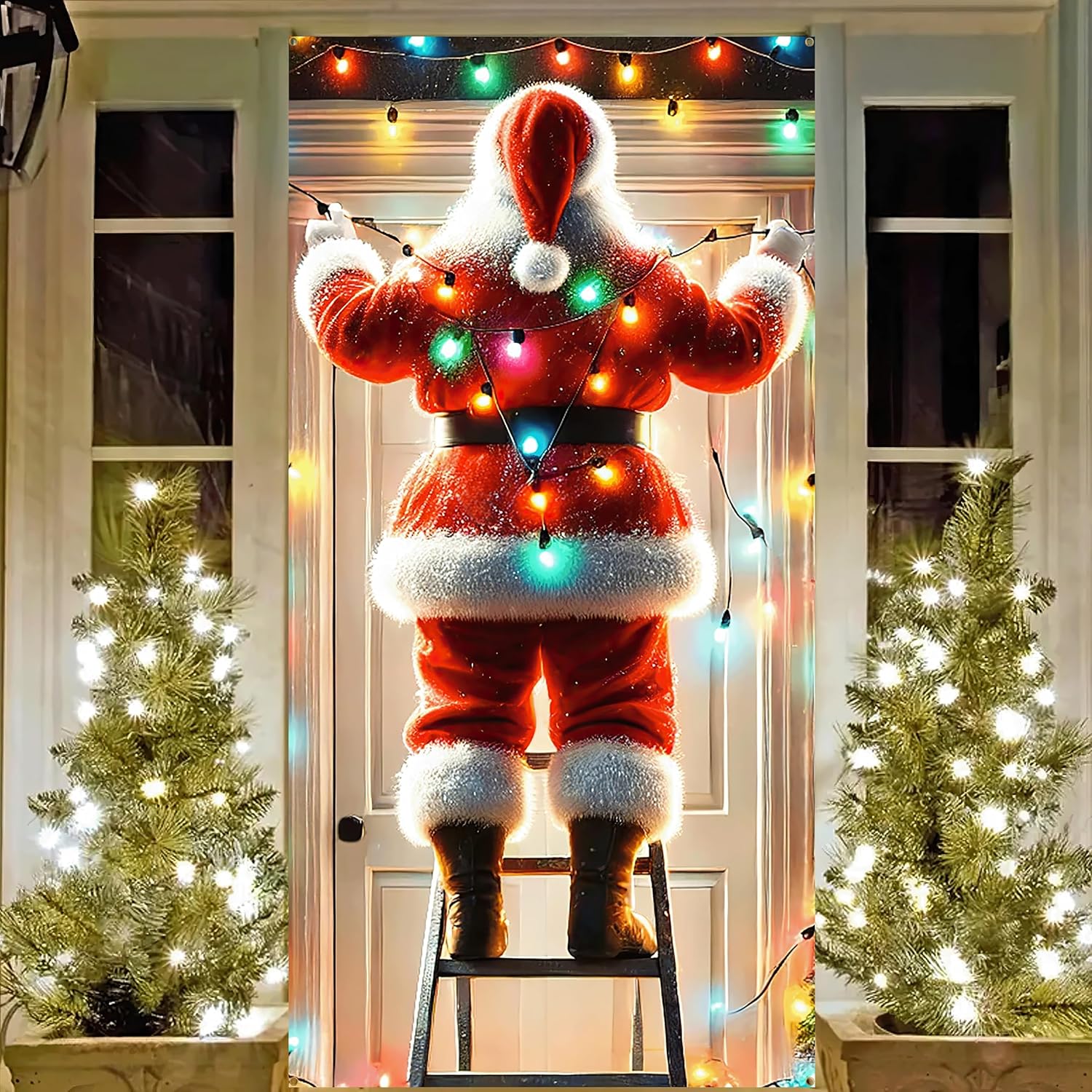 Amazon.com: Christmas Door Decoration With String Light Santa Claus ...