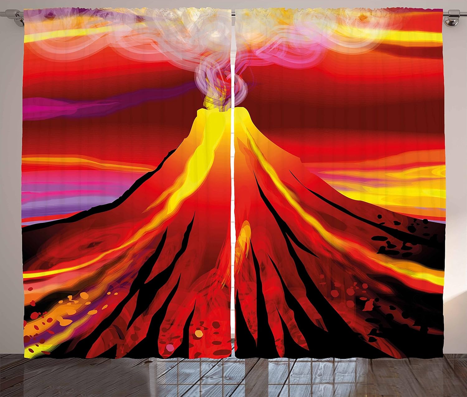 Amazon.com: Ambesonne Volcano Curtains, Digital Painting of Mountain ...