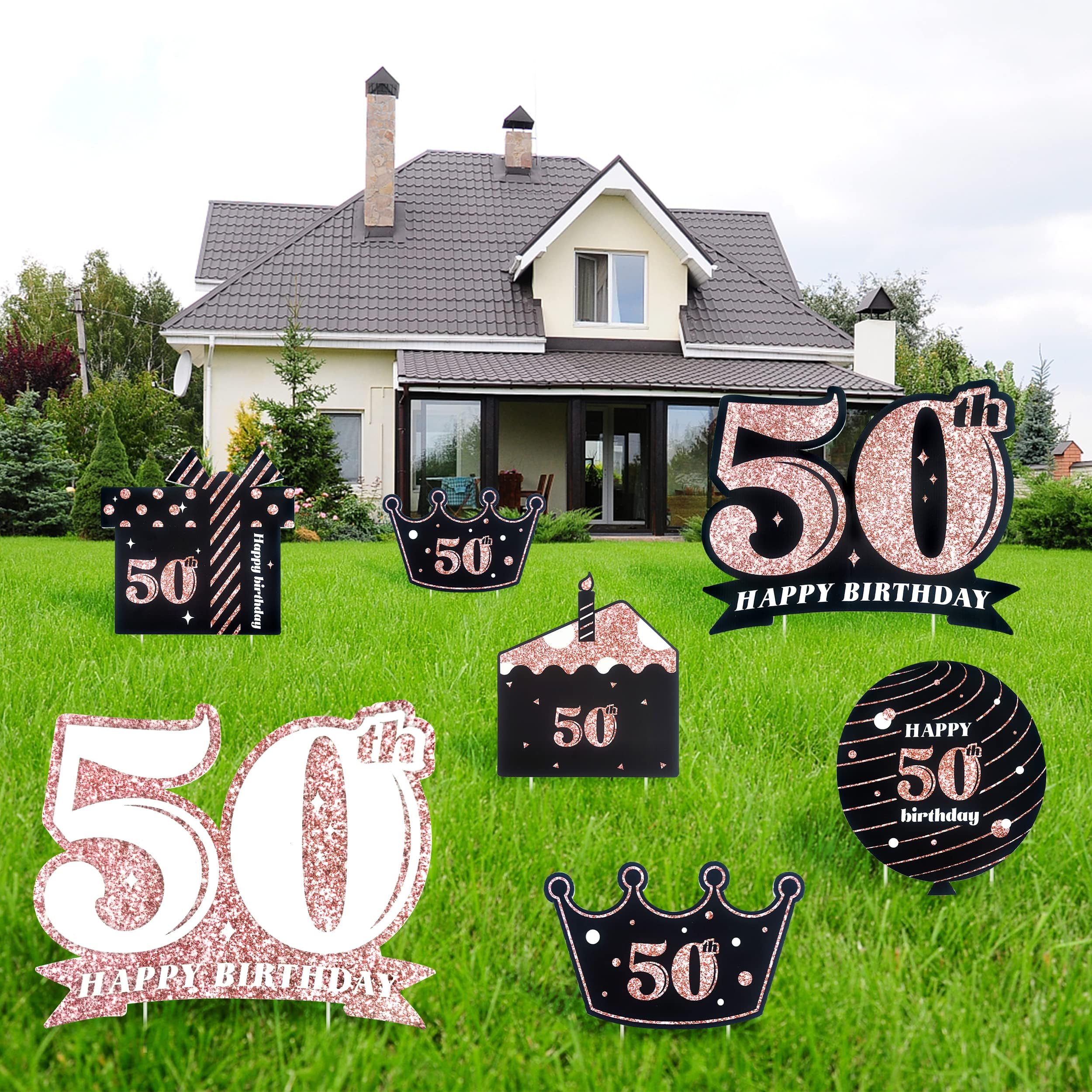 Amazon.com : Black Gold 50th Birthday Yard Sign for Women Men 10PCS ...