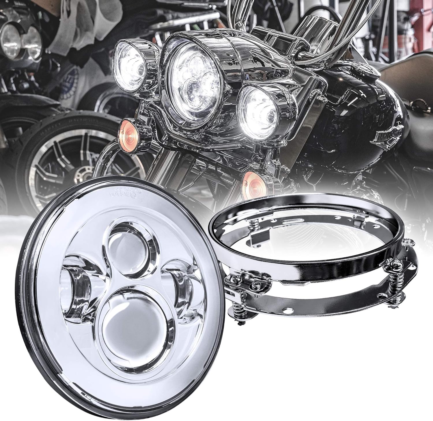 Amazon.com: TRUE MODS 7" LED Headlight for Harley Davidson + Chrome ...