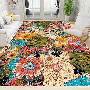 Amazon.com: keensoft Colorful Flower Area Rug 8x10 ft Boho Floral Retro ...