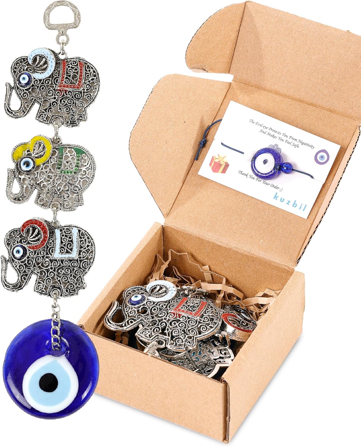 Amazon.com: KUZBIL 3 Elephants Evil Eye Decor Hanging Wall Decor - Evil ...