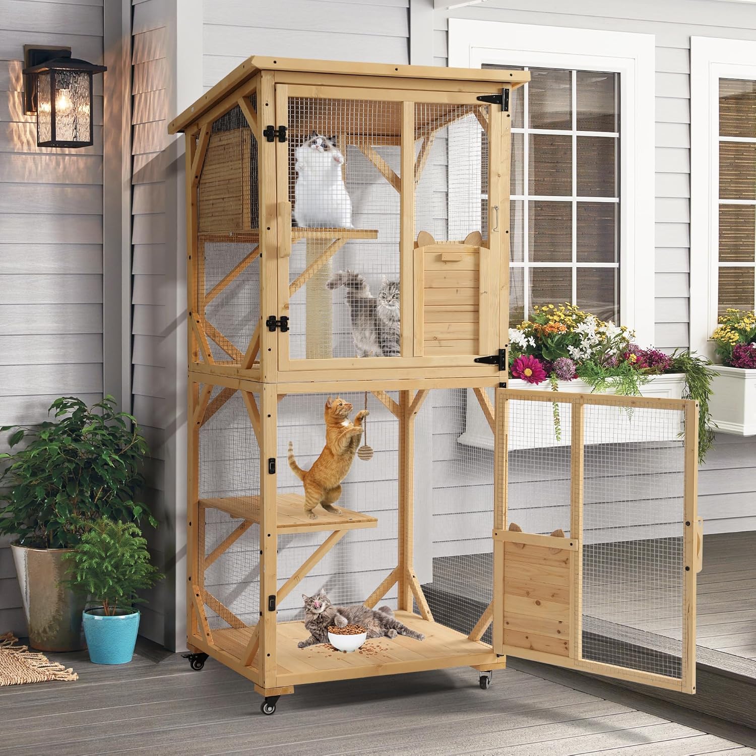 Decomax Catio Outdoor Enclosure with Scratcher - 4-Tier Large Indoor ...