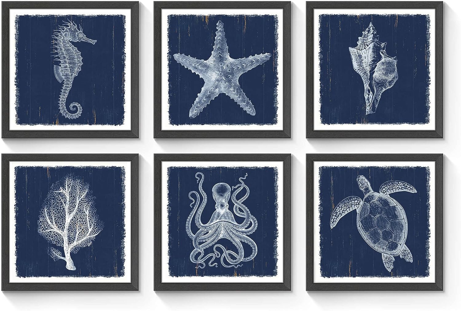Amazon.com: Ocean Life Framed Wall Art: Sea Creature Theme Square ...