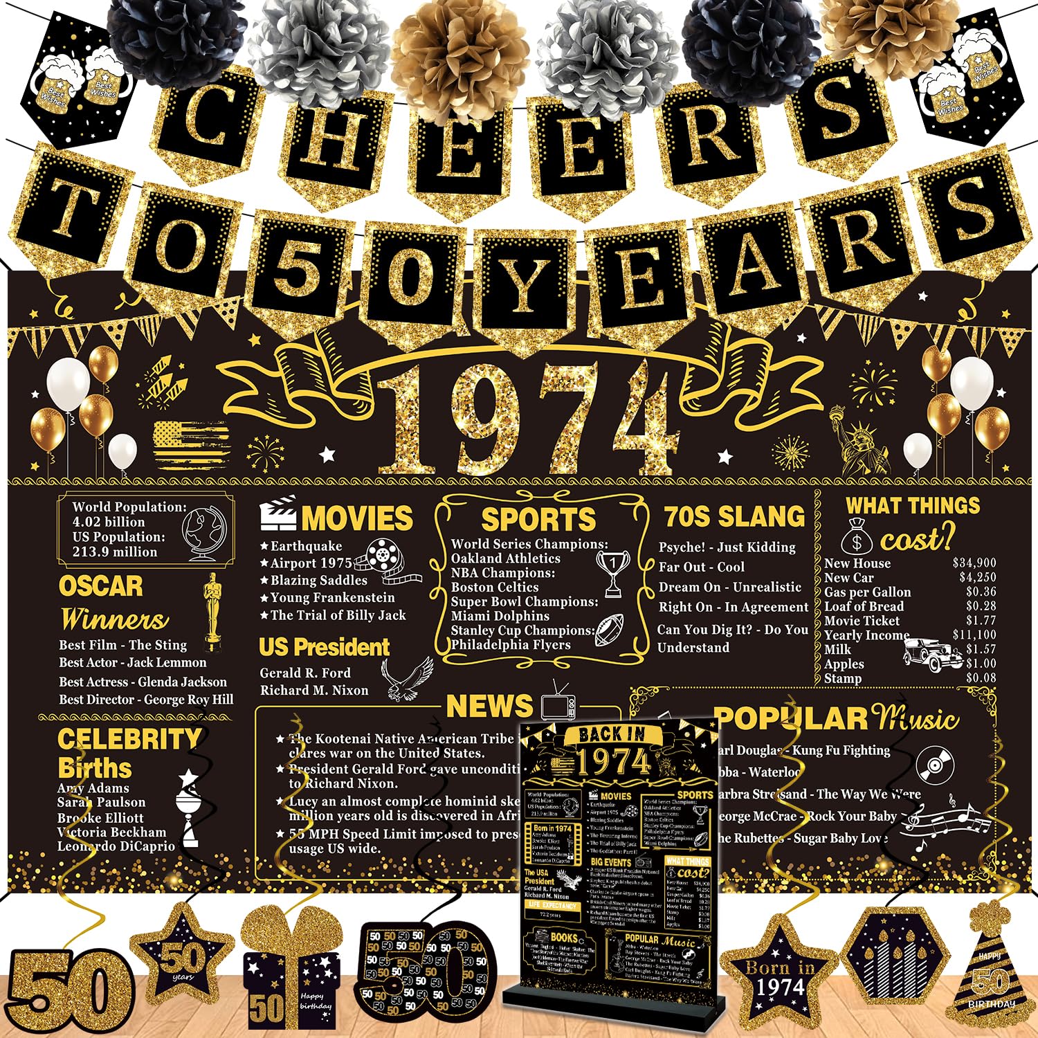 Amazon.com: 50th Birthday Decorations for Men Women,16PCS Back in 1974 ...