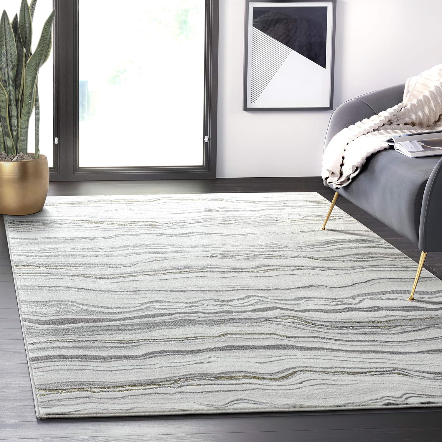 Amazon.com: Abani Horizontal Grey Wavy Lines Non-Shed 5'3" x 7'6" (5x8 ...