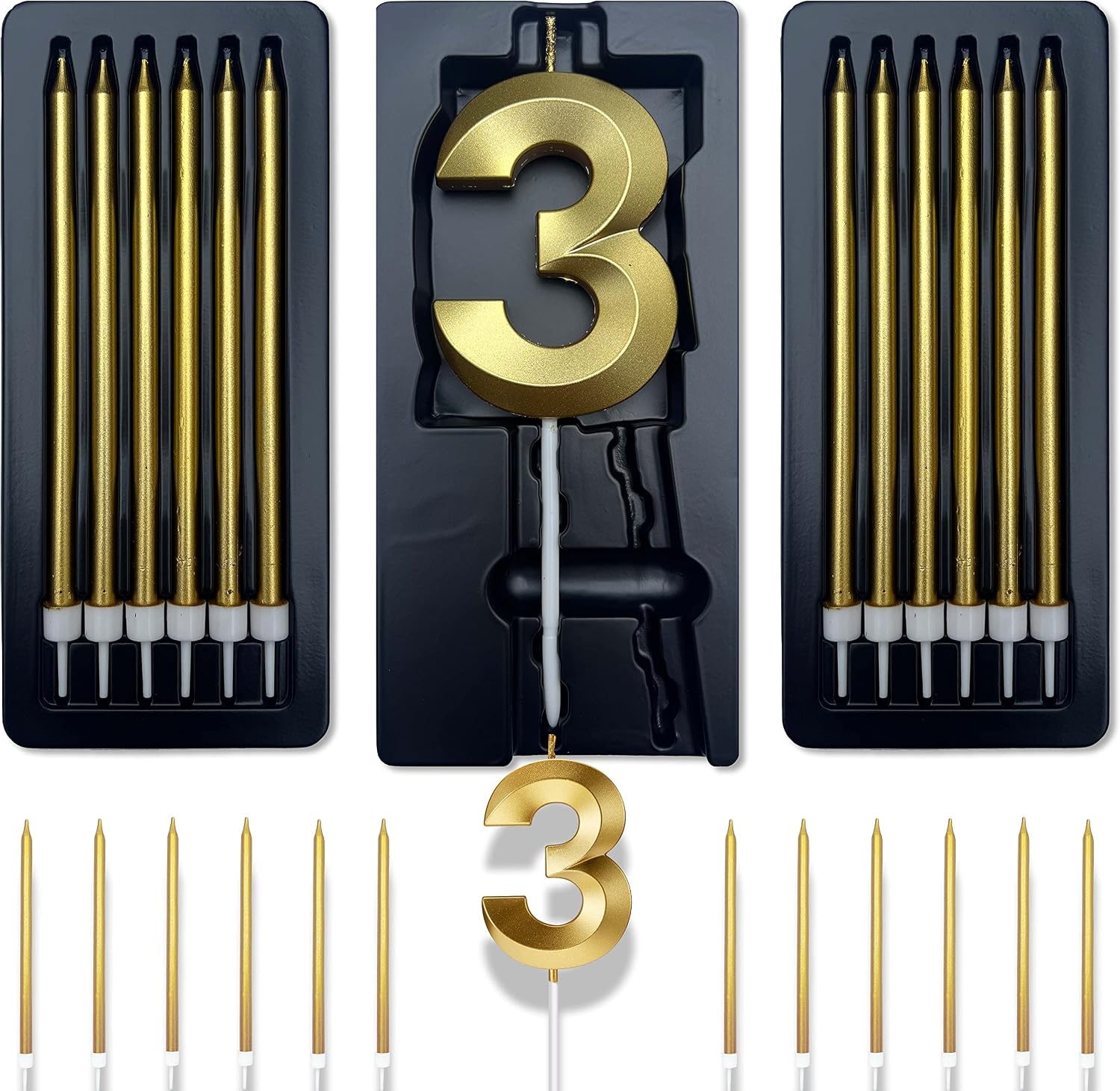 Amazon.com: Comluge 5.5 Inch Gold Number 3 Birthday Candle 12 Pcs 5.2 ...