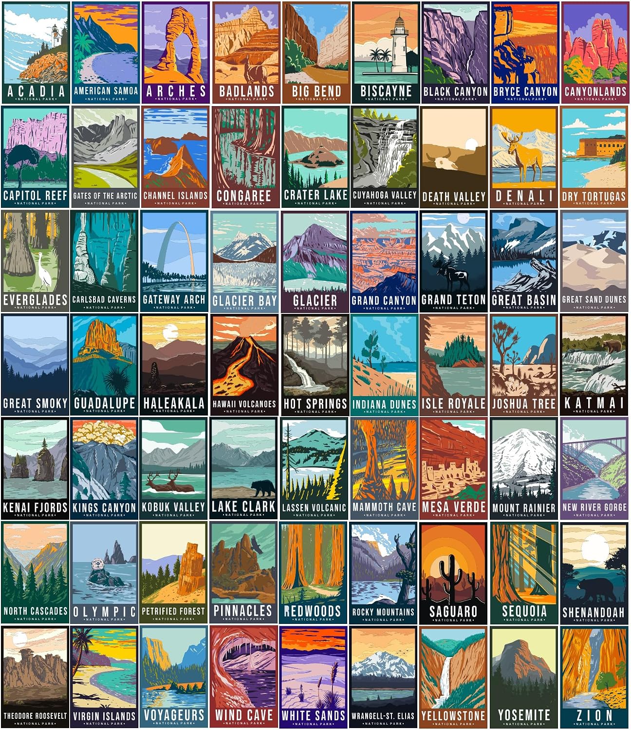 Amazon.com: Herzii Prints All 63 USA National Park Decal Posters Wall ...