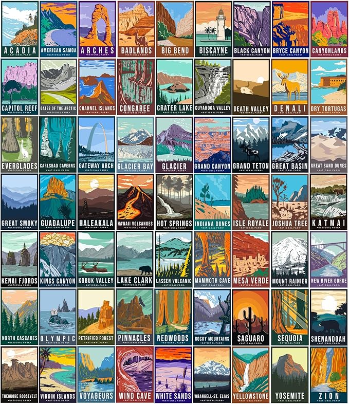 Amazon.com: Herzii Prints All 63 USA National Park Decal Posters Wall ...