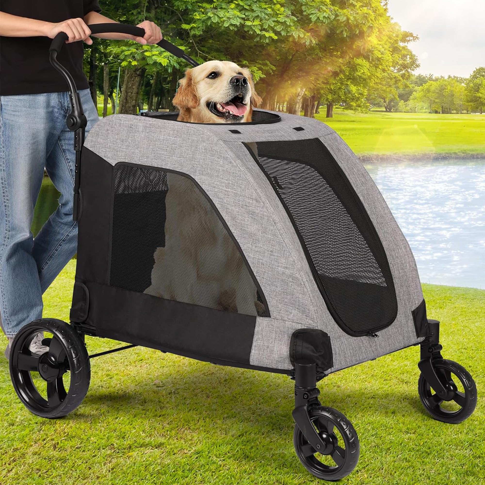 Amazon.com: Dog Stroller Pet, Foldable Cart with 4 Wheels, Mesh ...