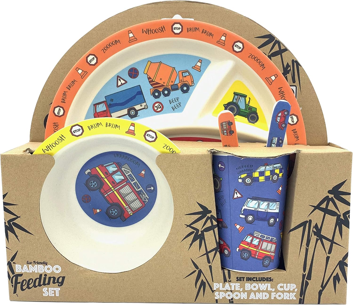 Amazon.com | Bamboo Eco Eating Set Vehicle - 5 Piece Bamboo Dinner Set ...