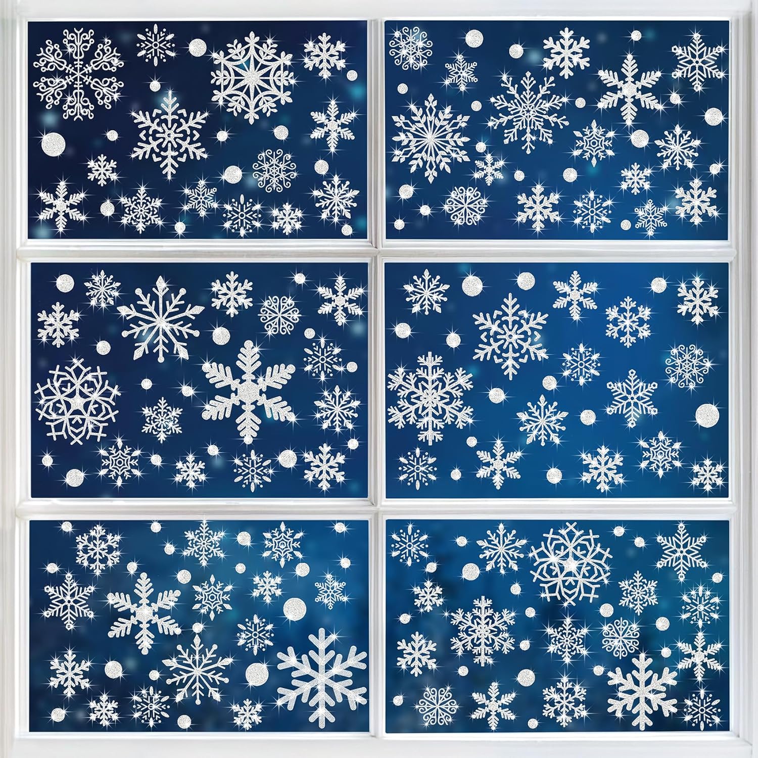Amazon.com: HIKUIBU 364 PCS Christmas Snowflake Window Clings, Glitter ...