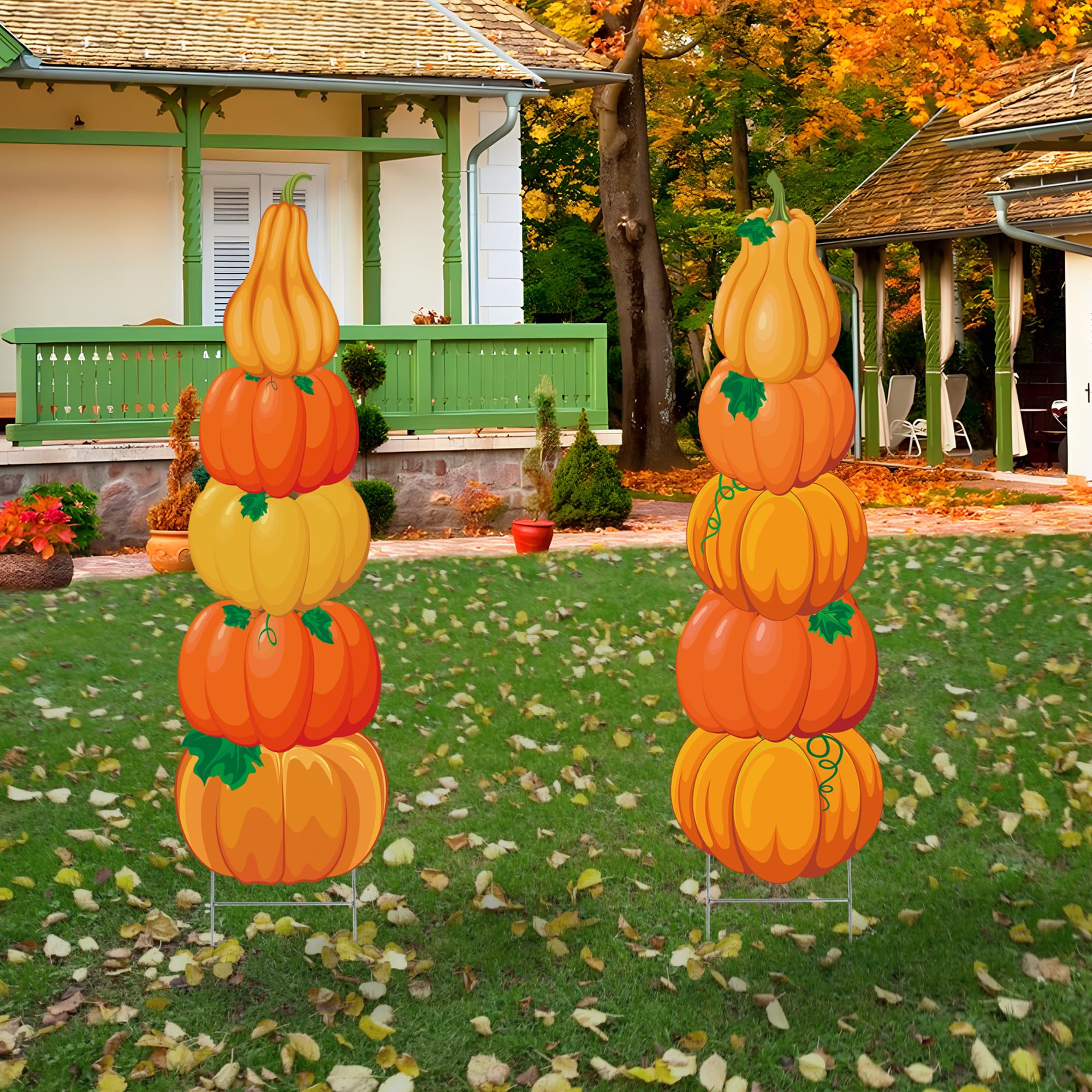 Amazon.com: Fall Pumpkin Yard Signs 39 Inch Stacked Pumpkin Yard Stakes ...