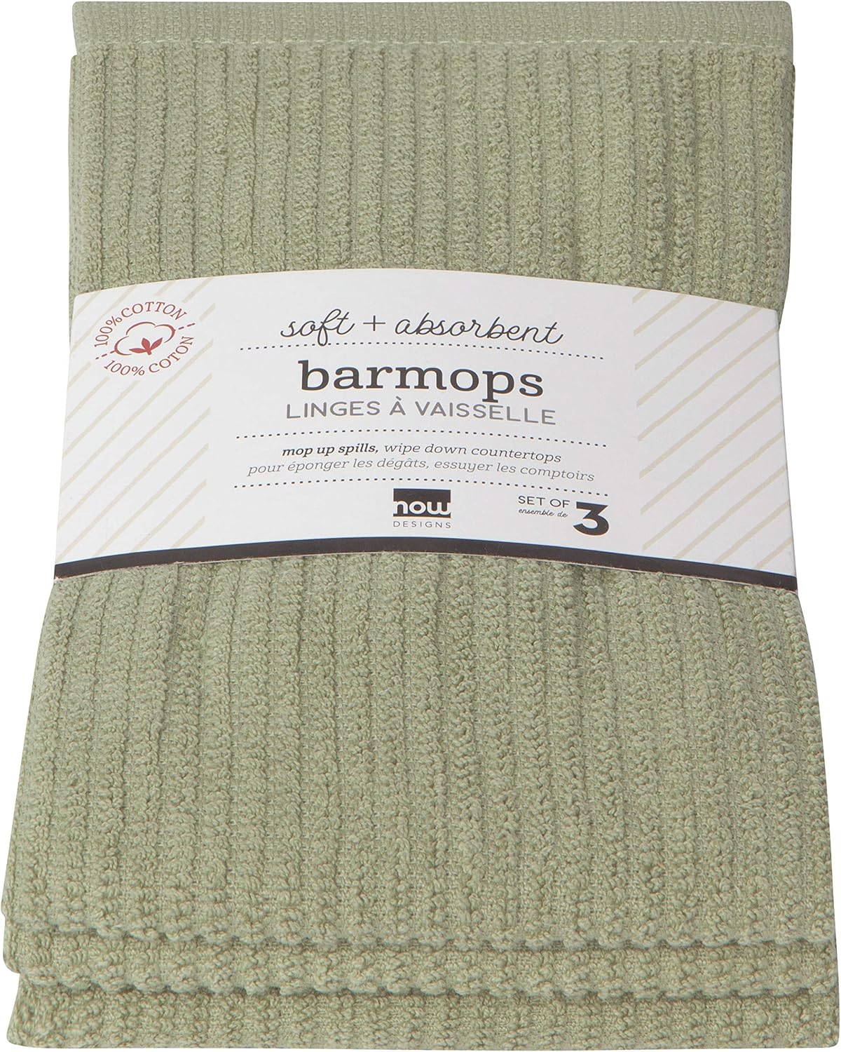 Amazon.com: Now Designs Sage Barmops Set of 3 Kitchen Towel, Green 3 ...