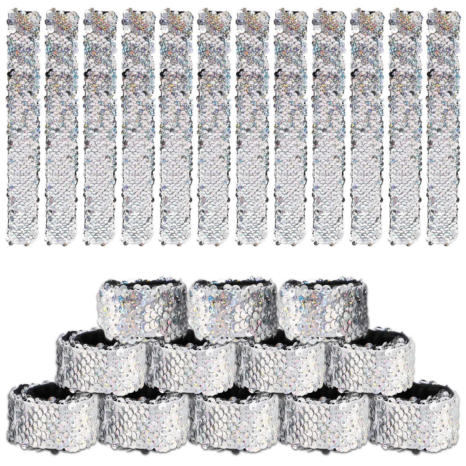 Amazon.com: 24Pcs Disco Party Decorations Slap Bracelets Silver Sequin ...