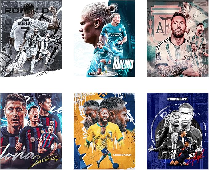Amazon.com: Soccer Superstar Canvas Poster 6Pcs (Ronaldo,Haaland,Mbappé ...