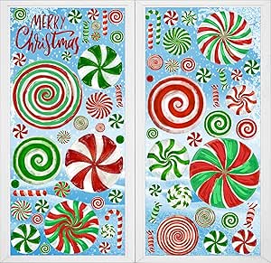 Amazon.com: CYNOSA Christmas Window Clings Candy Cane Christmas ...