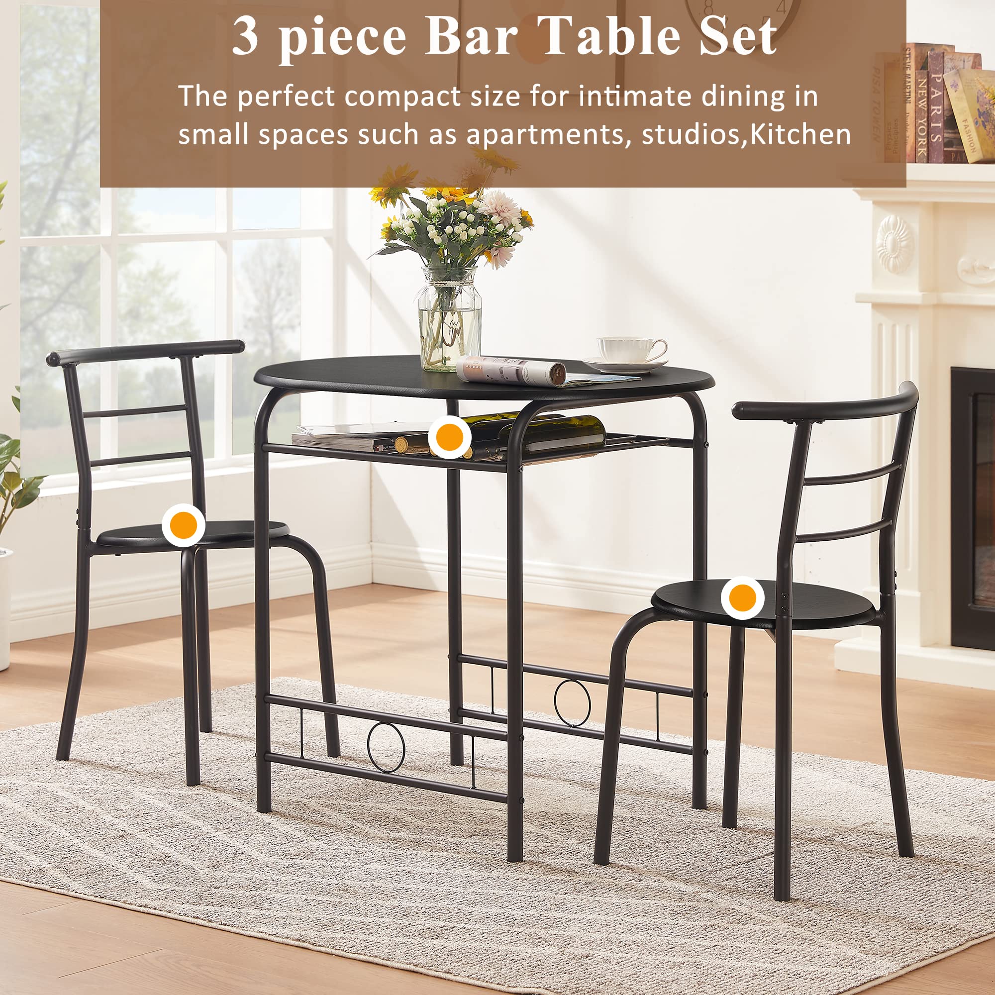 Snapklik.com : VECELO 3 Piece Small Round Dining Table Set For Kitchen ...