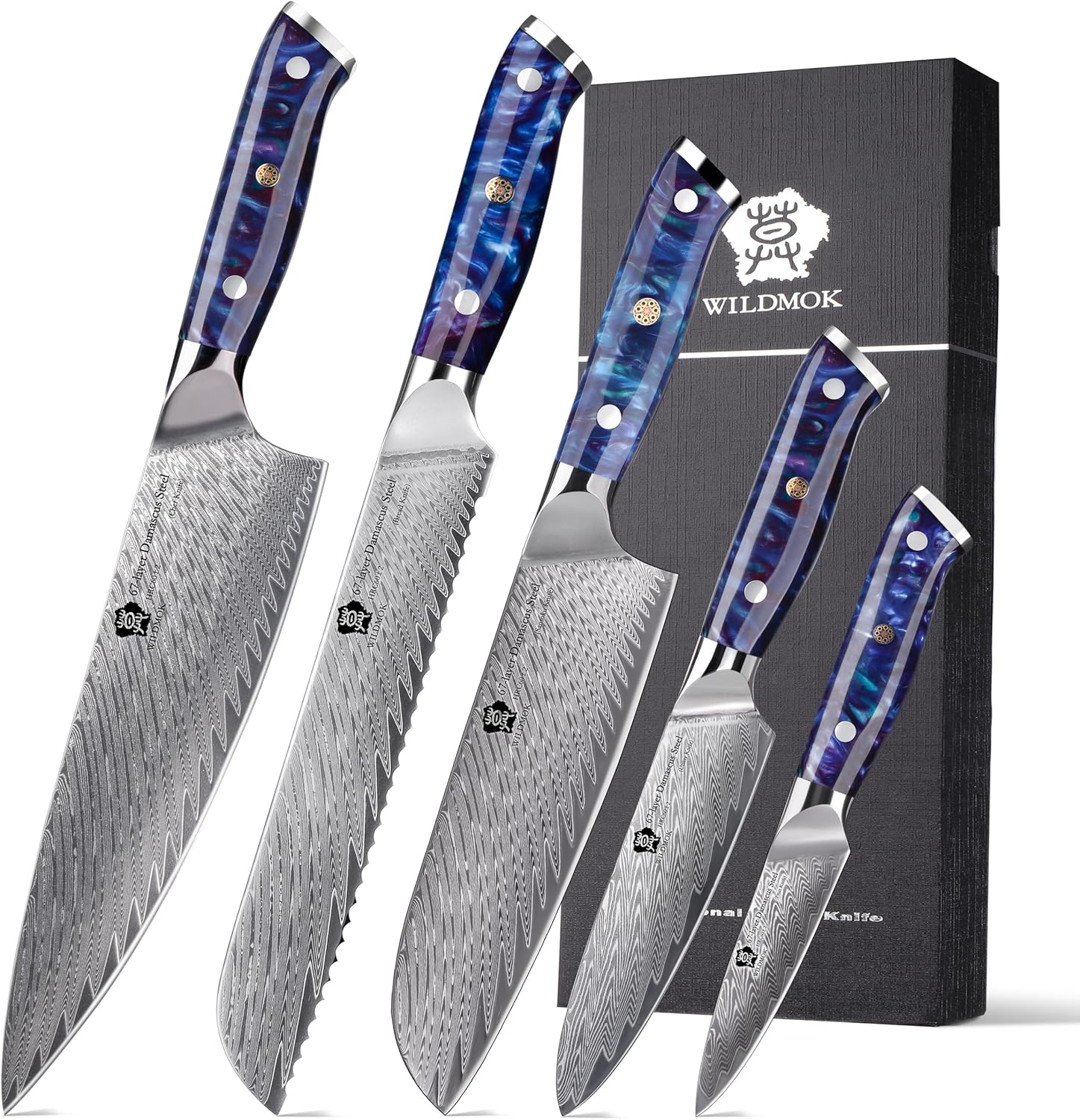 Amazon.com: WILDMOK Chef Knife Set 5 Pcs, Damascus Knife Set With Gift ...