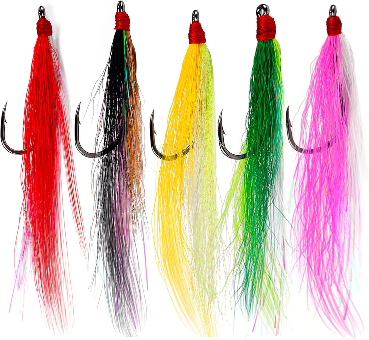 Amazon.com : Bucktail Teaser Fishing Hook Kit 5pcs Fishing Bait Rig ...