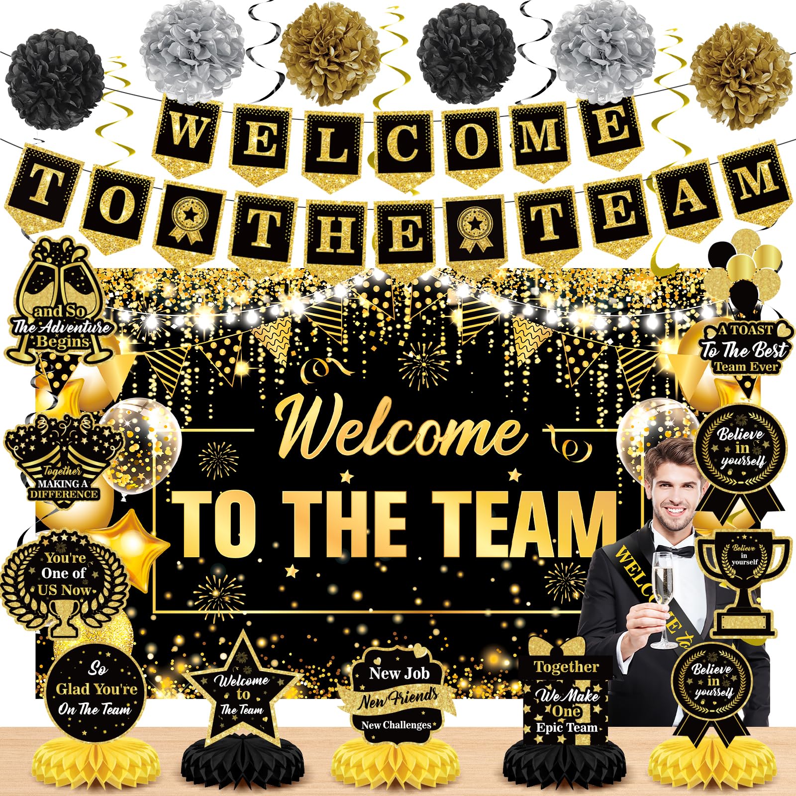 Amazon.com: Welcome To The Team Decorations Black Gold Welcome To The ...