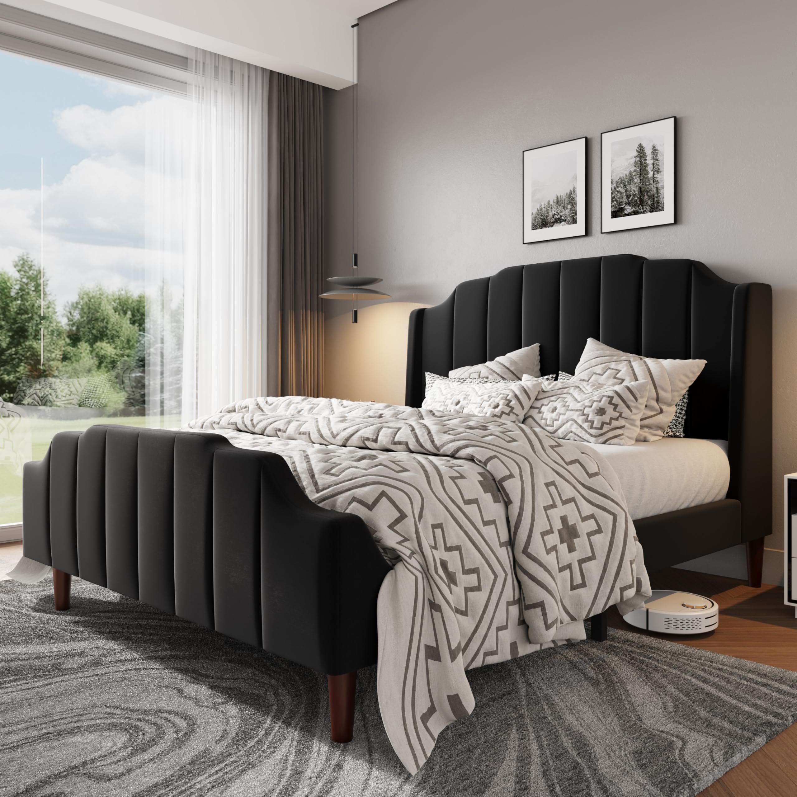 Amazon.com: HOOMIC Queen Size Upholstered Velvet Bed Frame with Curved ...