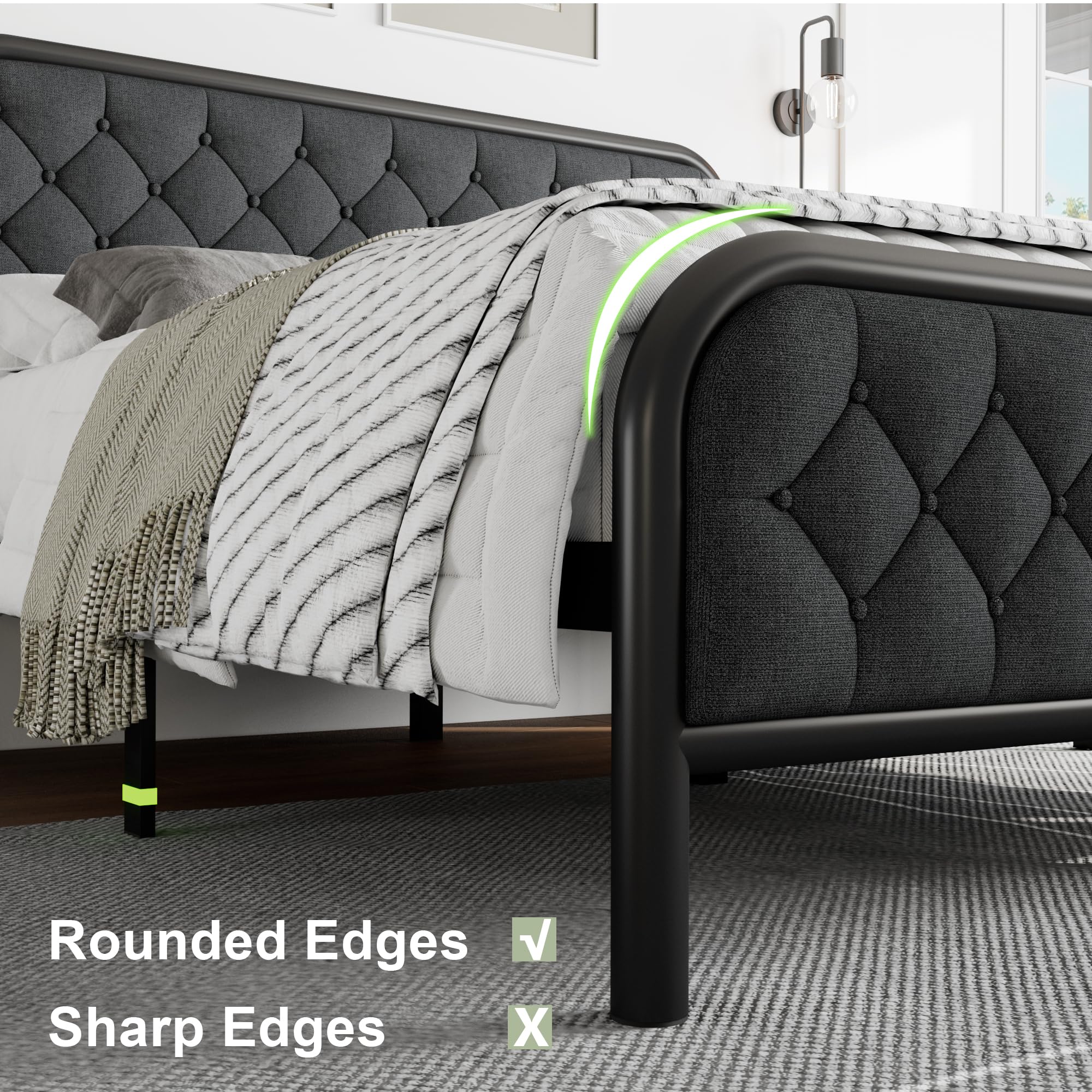 Snapklik Feonase King Size Bed Frame Upholstered Metal Bed Frame