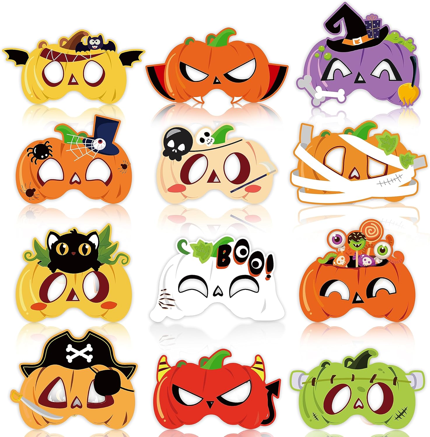 Amazon.com: 24Pcs Halloween Paper Mask, Autumn Pumpkin Face Masks ...