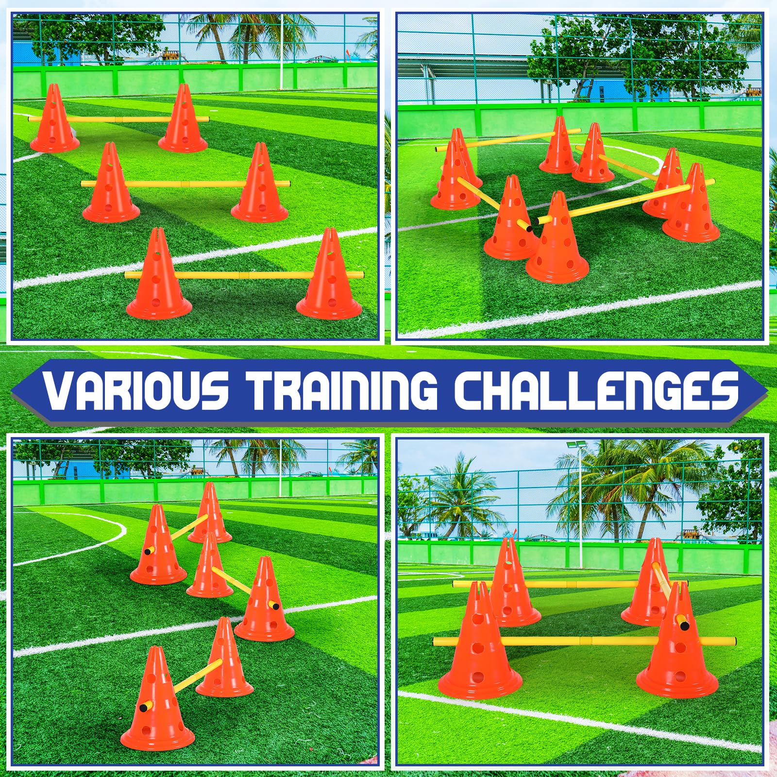 Glimin 10 Sets Dog Agility Hurdle Cone Set 20 Pcs Exercise Cones with ...