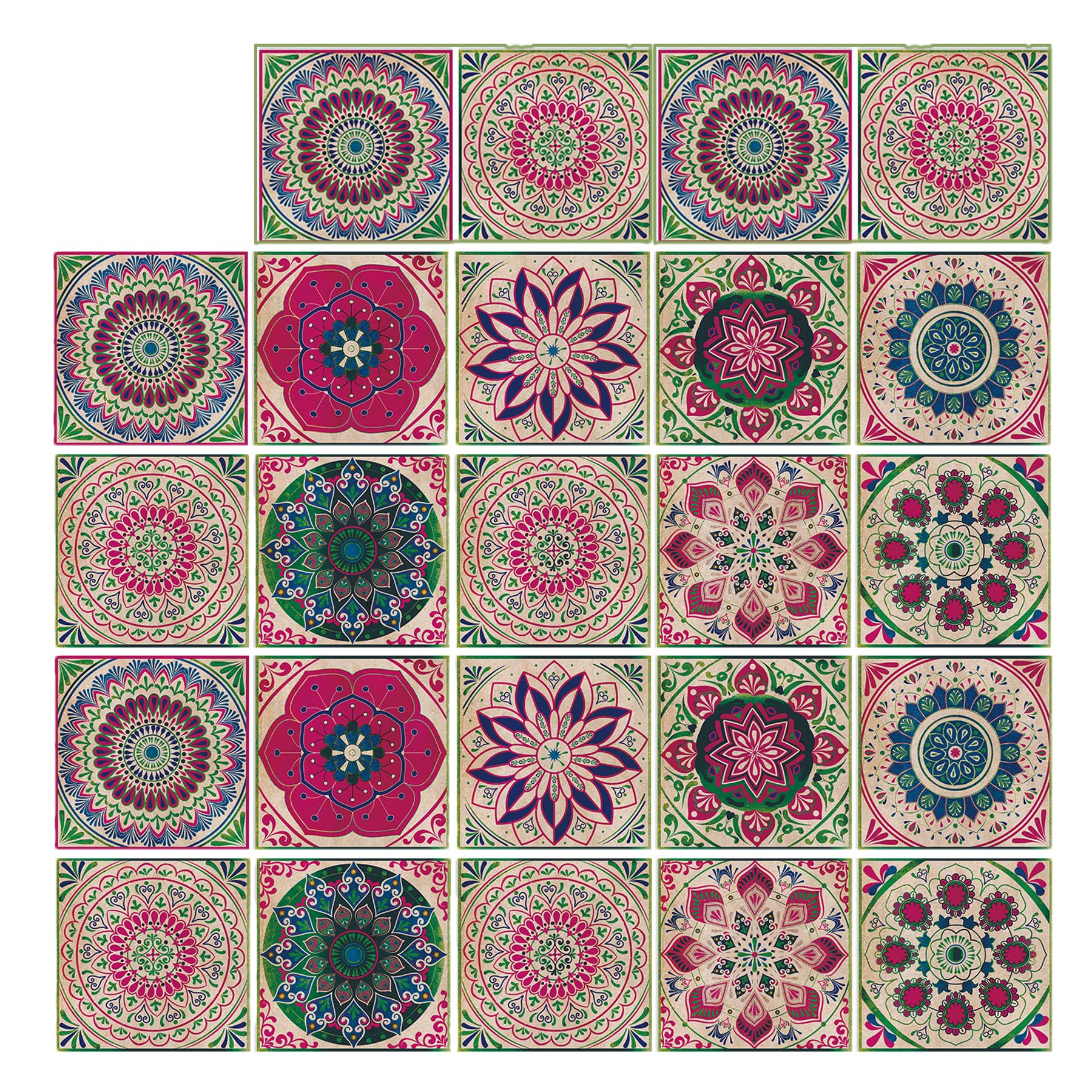 Amazon.com: 24 Pcs Tile Stickers 4x4 Inch Mandala Style Tile Stickers ...