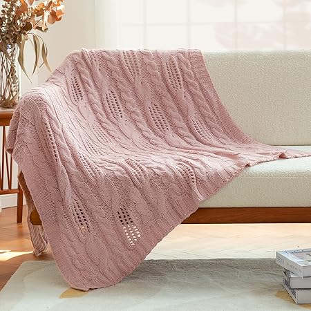 Amazon.com: Longhui bedding Dusty Pink Knitted Throw Blanket for Couch ...