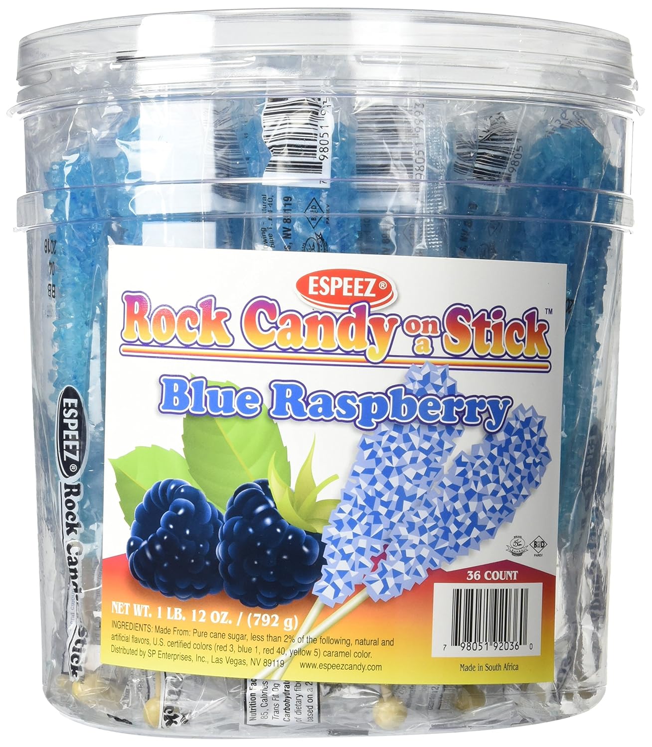 Amazon.com : SP Enterprises Blue Rock Candy on a Stick, 36 Count ...