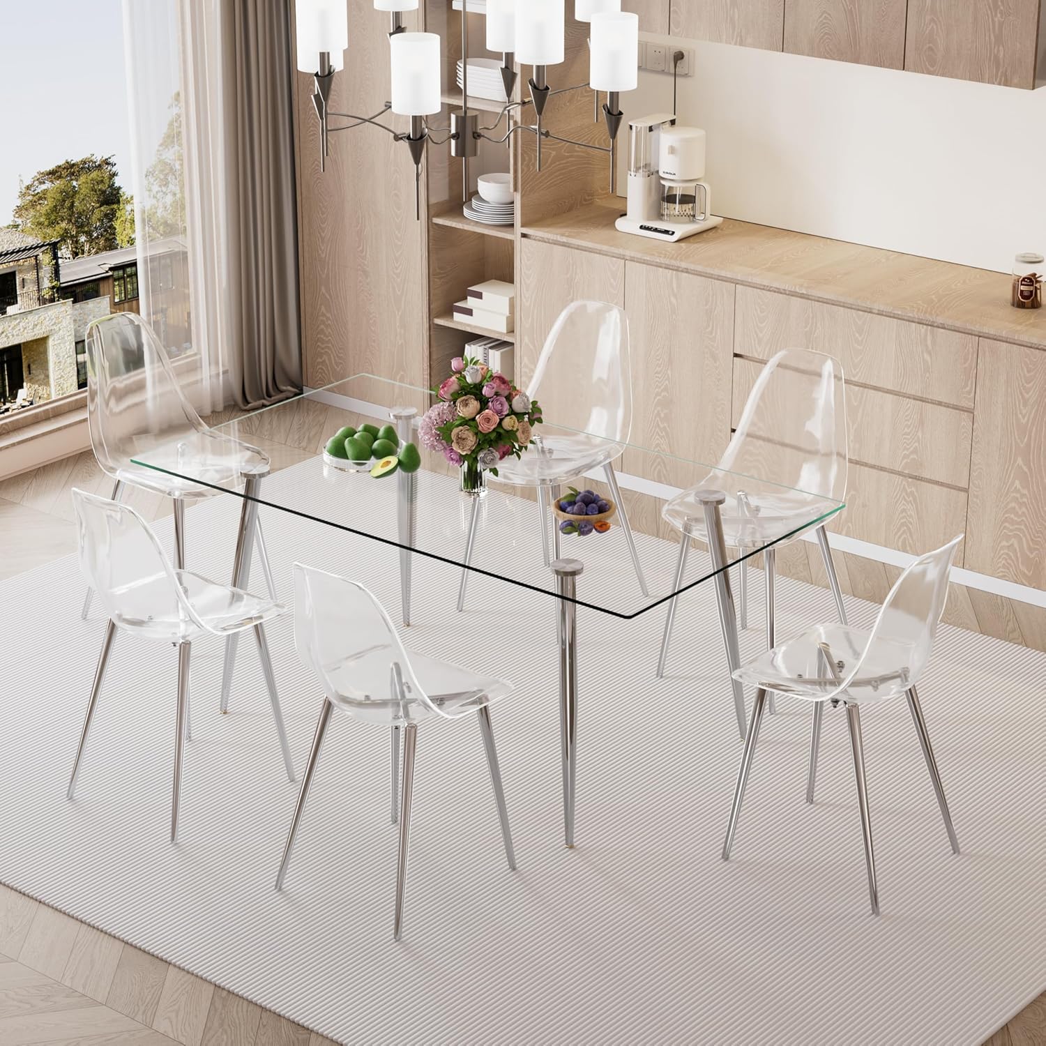 Amazon.com - Baysitone 63 inch Rectangle Glass Dining Table Set for 6 ...
