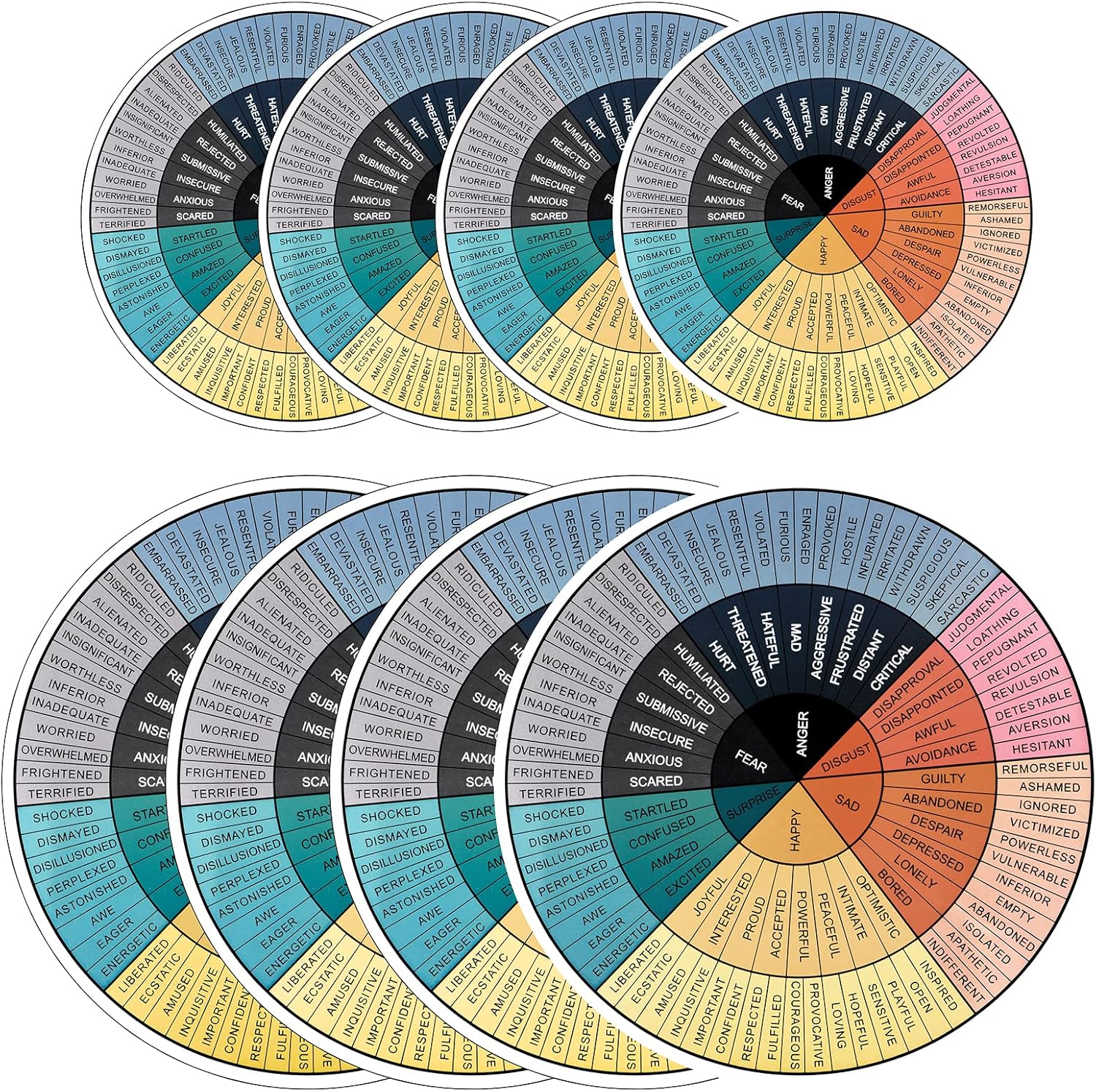 8 Pieces Feelings Wheel Vinyl Sticker, 6 Inch and 3.2 Inch Emotions ...