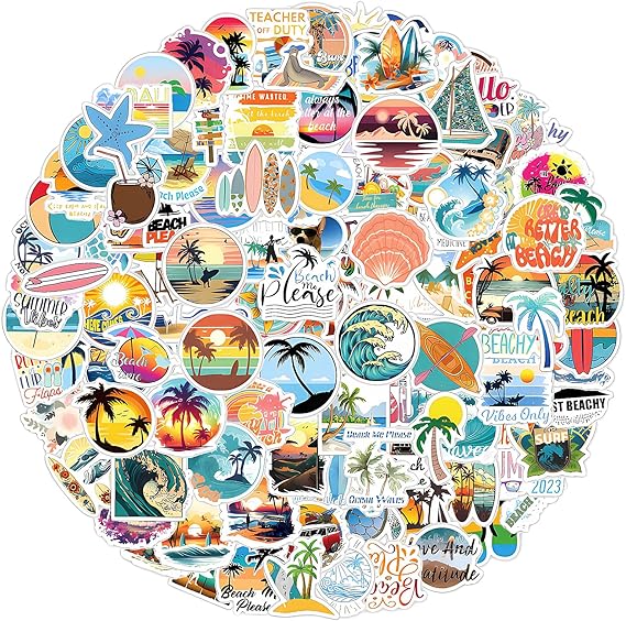 TIESOME 120Pcs Summer Beach Surfing Hawaii Stickers - Waterproof Vinyl ...